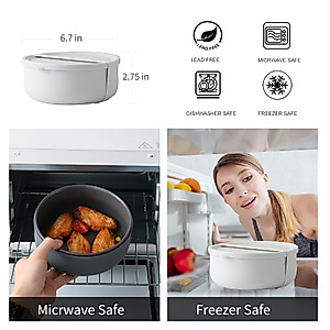 WALZION Ceramic Bowl Lunch Container with Lid,Protective Non-slip Exterior Snap-tight Silicone Strap, 22 oz，Food Storage, Bento Box, Meal Prep，Dishwasher Microwave Safe (light grey)