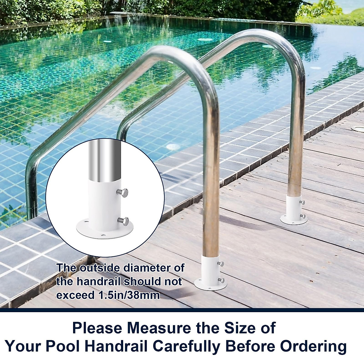 2pcs Pool Deck Flanges, Stainless Steel Pool Ladder Flanges Pool Stair Deck Flanges Rod Flange Deck Anchor Flange Pool Handrail Flange for above Ground Pool Ladder, 1.5" Pool Handrail