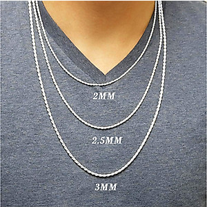 Verona Jewelers Sterling Silver Diamond-Cut Rope Chain Necklace 2MM, 2.5MM, 3MM- 925 Braided Twist Italian Necklace (18, 3MM)