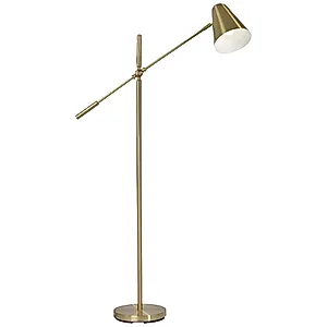 OttLite Archer Floor Lamp - Mid-Century Modern Design, Satin Brass Finish, LED, Adjustable Shade