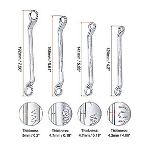uxcell 45-Degree Offset Box End Wrench Set, 5.5-24mm Metric CR-V Steel with Rolling Pouch, 8-Piece