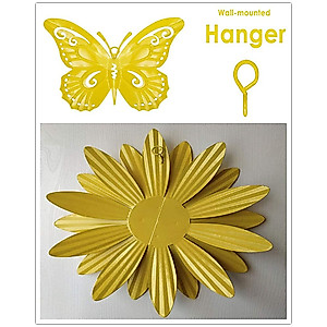Meduofon Metal Flowers Wall Decor and Butterfly Wall Art, 3 PCS Metal Outdoor Fence Art Sculptures for Indoor Outside Garden Patio Wall Decorations (Yellow&Green)