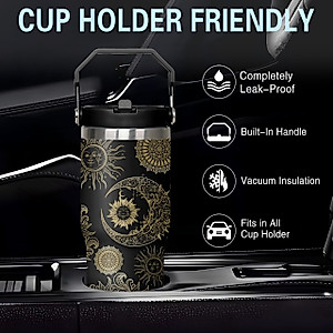 30oz Insulated Sun and Moon Tumbler with Handle, Featuring a Leak-proof 2-in-1 Lid and Straw,Vacuum-insulated Travel Coffee Mug, Portable Stainless Steel Water Bottle, Suitable for Both Women and Men