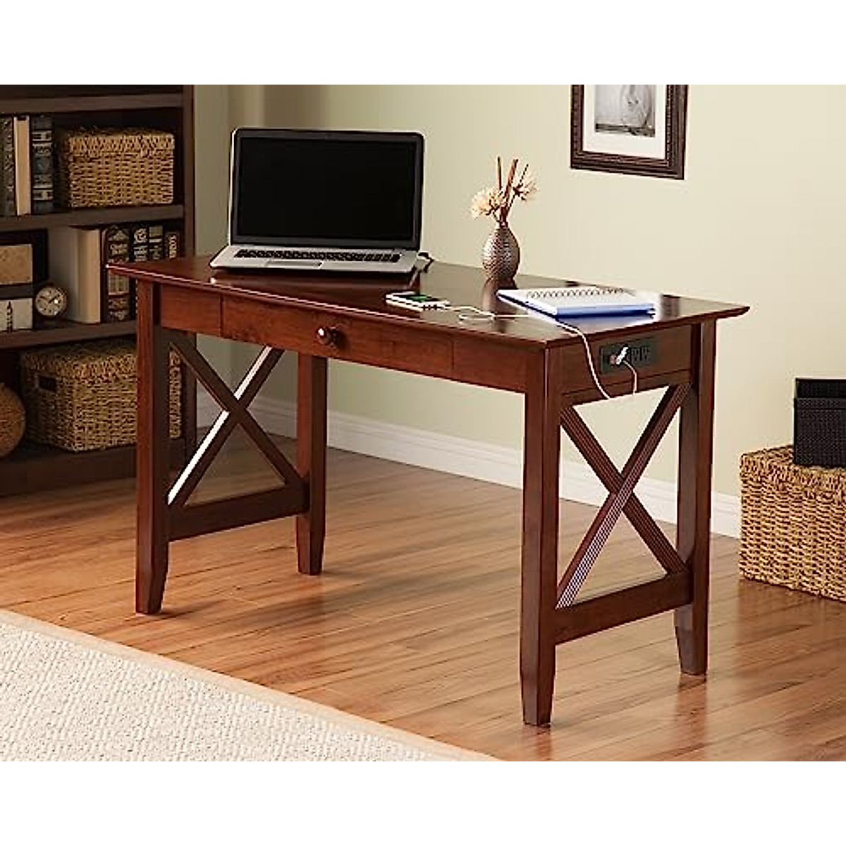 AFI Lexi Desk with Drawer and Charging Station, Walnut