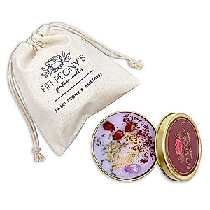 Fifi Peony's Gemstone Candles- Scented with Sweet Peonies and Infused with a Calming Amethyst Crystal and Handplaced Dried Flowers to Manifest Tranquility. Burns with an Elegant Wooden Wick. 8oz.