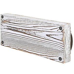 MyGift Weathered White Solid Wood Toilet Tank Tray, 16 Inch Rectangular Bathroom Vanity Tray with Aged Bronze Metal Handles