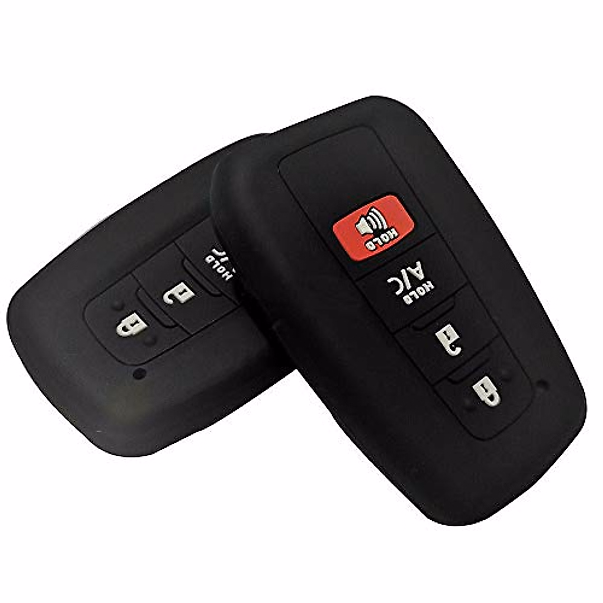 EXUNTECH 2pcs Silicone 4 Buttons Smart Key Fob Cover Remote Keyless Entry Bag Compatible with 2019 2020 2021 Toyota Highlander Camry Avalon C-HR Prius Corolla HYQ14FBC, Black Blue