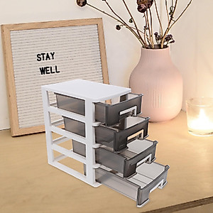 BESPORTBLE 4 plastic drawer Plastic Storage Drawers- Drawer Storage Organizer White Frame with Clear plastic desktop drawers Drawers