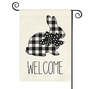 AVOIN colorlife Easter Buffalo Plaid Rabbit Garden Flag 12x18 Inch Double Sided Outside, Bunny Welcome Polka Dot Bow Yard Outdoor Decoration