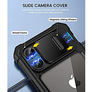 Caka for iPhone 14 Pro Max Case, iPhone 14 Pro Max Case with Slide Camera Cover & Built-in Screen Protector Heavy Duty Shockproof Phone Case Cover for iPhone 14 Pro Max 6.7 inch, Black