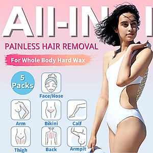 Hard Wax Beads for Hair Removal - 5Pack 100g 5 Colors wax bean for daily use with clean tool