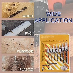 Combination Drill and Tap Bit - M3-M10 Hex Shank HSS Deburr Countersink Bits Set, Quick Change Self-Centering Spiral Tapping Tool Kit for Tapping Wood, Plastic, Aluminum,6Pcs (7)