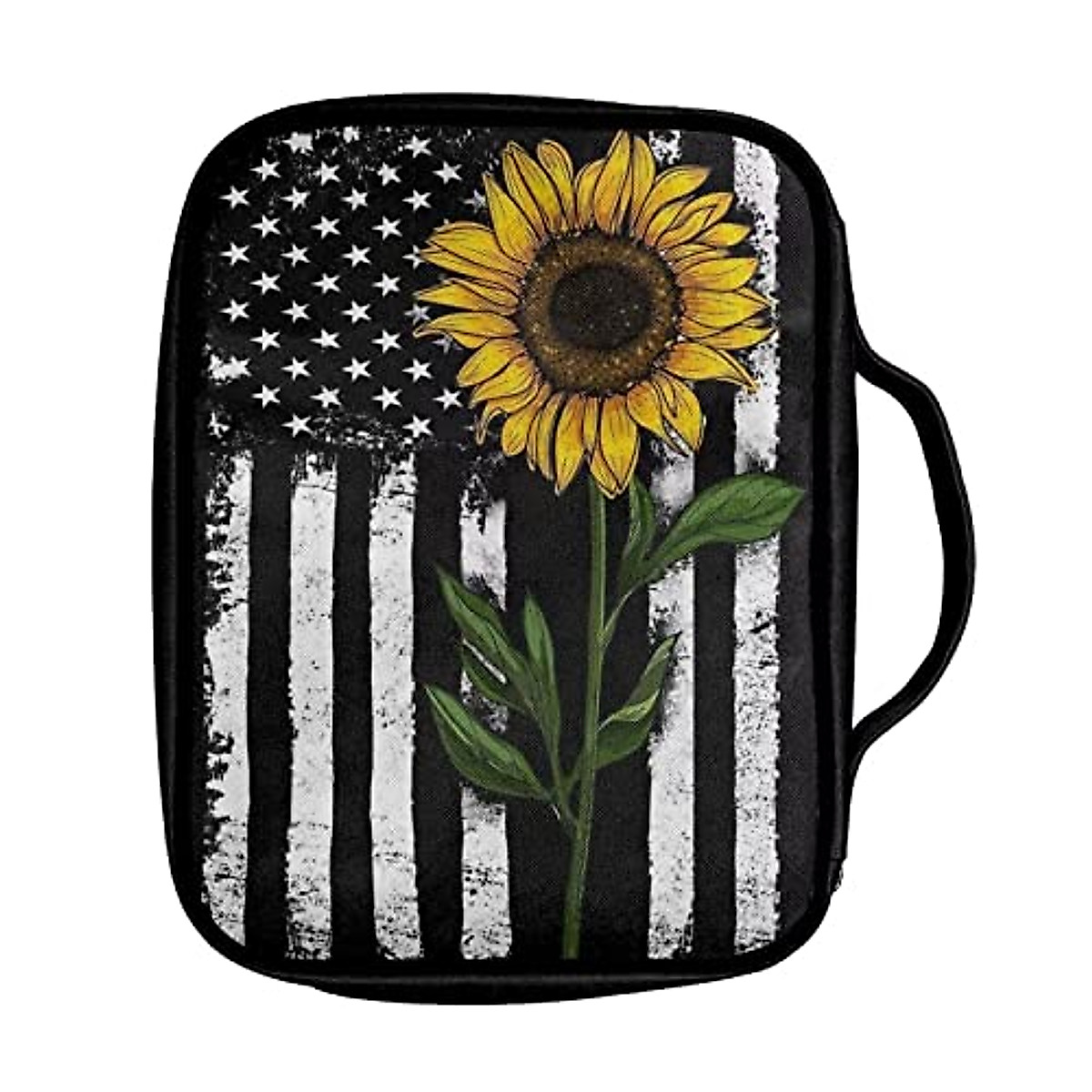 POLERO American Flag Sunflower Bible Cover for Women Bible Book Protective Carrying Case with Pocket USA Flag Bible Bag