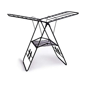 BINO Gullwing Steel Drying Rack Foldable, Sturdy, and Collapsible Laundry Solution - Collapsing Laundry Drying Rack - Space Saving - Home Essentials (Black)