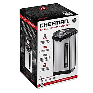 Chefman Electric Hot Water Pot Urn w/ Auto & Manual Dispense Buttons, Safety Lock, Instant Heating for Coffee & Tea, Auto-Shutoff/Boil Dry Protection, Insulated Stainless Steel, 5.3L/5.6 Qt/30+ Cups