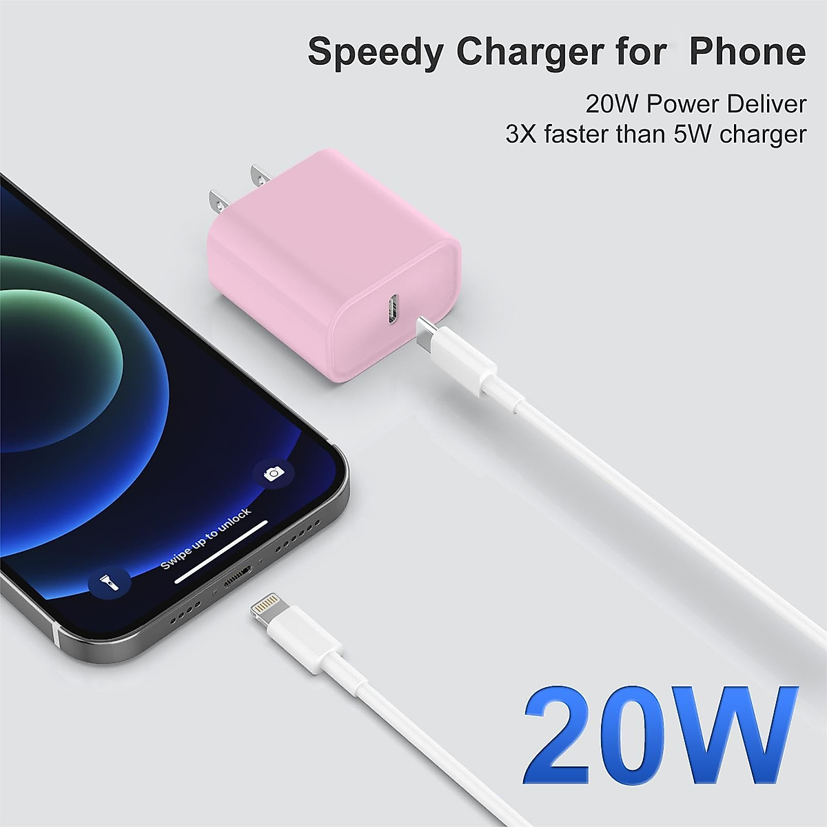 Phone Charger, 2 Pack 20W PD USB C Wall Fast Charger Adapter with 2 Pack 6FT Type C to Ligh.tning Cable Compatible for Phone 14 13 12 11 Pro Max XR XS X,i.Pad (Pink+Purple)