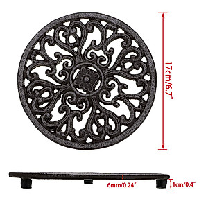 Sumnacon 1Pcs Round Cast Iron Trivet - 6.7 Inch Heat Resistant Iron Trivet for Hot Dish Pot Pan Plate Teapot, Rustic Cast Iron Hot Dish Plate Holder for Kitchen Dining Table Countertop Cooktop