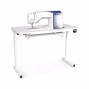 Arrow 611 Gidget II Folding Sewing, Cutting, Quilting, and Craft Table, Portable with Wheels and Lift, White Finish