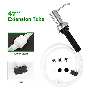 Soap Dispenser for Kitchen Sink, Sink Soap Dispenser with Longer Threaded Shaft Shank, 47" Extension Tube Connects Directly to Dish Soap Container, Wider Pump Head Base （Brushed Nickel）