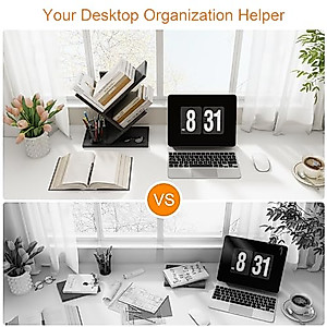 Tajsoon Tree Bookshelf 3 Tier Book Storage Organizer Shelves, Desktop Bookshelf Floor Standing Bookcase Display for CDs/Magazine/Books, Small Bookshelf for Bedroom, Living Room&Office, Black