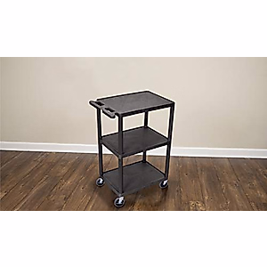 Luxor Multipurpose Three Shelves Structural Foam Plastic Storage Utility Cart - Black
