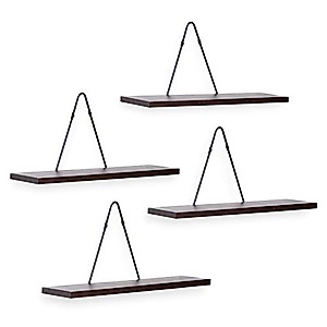 Rustic State Moma Wall Mounted Decorative Shelves Floating for Bathroom Bedroom Kitchen Living Room and Office with Triangle Bracket Set of 4 Walnut