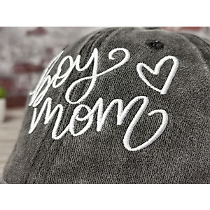 Hepandy Funny Boy's Mom Hat for Women, Embroidered Gifts Mama Baseball Cap, Distressed Washed Black Cotton Adjustable Hat