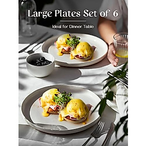 DOWAN 10.5” Moon-White Sesame Glaze Large Dinner Plates Set of 6, Porcelain Ceramic, Microwave, Oven & Dishwasher Safe, Elegant Design Perfect for Daily Dining, Family Gatherings, Parties & Gifts