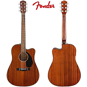 Fender CD-60SCE Solid Top Dreadnought Acoustic-Electric Guitar - All Mahogany Bundle with Hard Case, Tuner, Instrument Cable, Strap, Strings, Picks, Polishing Cloth and Austin Bazaar Instructional DVD