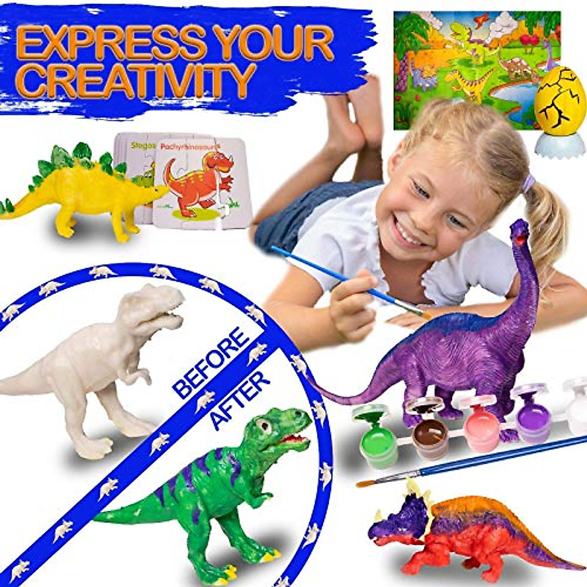 flashbluer Kids Arts and Crafts Painting Kit Dinosaur Toys Kids Art Supplies-Create Your Dino World Painting Toys Christmas Birthday Gifts for 3-12 Years Old Boys and Girls