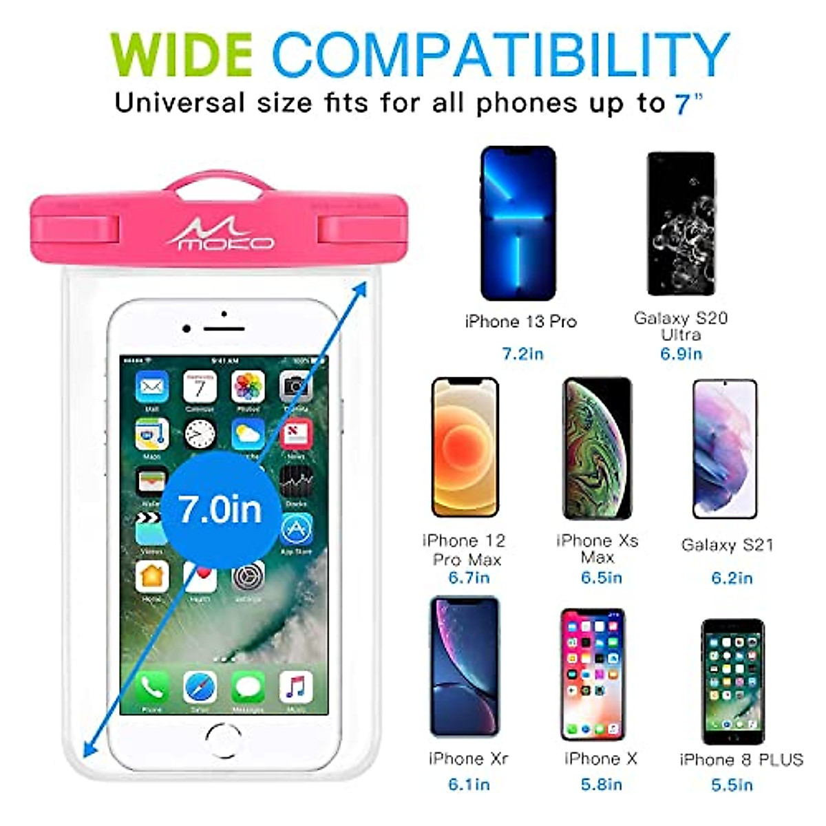 MoKo Waterproof Phone Pouch 3Pack, Underwater Phone Case Dry Bag with Lanyard Compatible with iPhone 14 13 12 11 Pro Max X/Xr/Xs Max/SE 3, Galaxy S21/S10/S9, Note 10/9/8