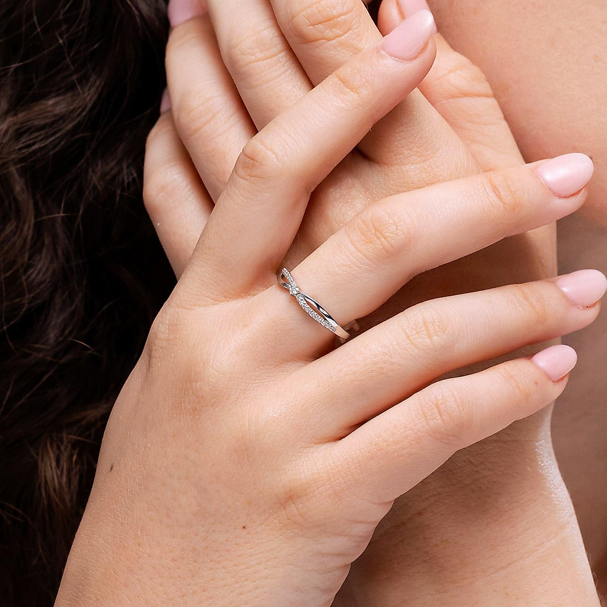 Angara Natural 0.14 Ct Diamond Infinity Ring for Women in 14K Yellow Gold (Color : K | Clarity : I3) | April Birthstone, Birthday, Engagement, Anniversary Jewelry Gift For Women