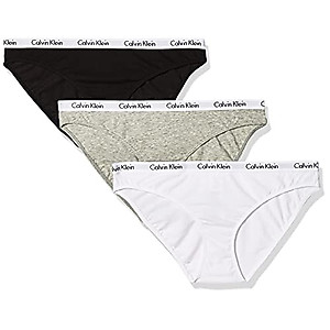 Calvin Klein Carousel Logo Cotton Stretch Women Bikini Panties, Multipack,3 pack, Black/White/Grey Heather, Medium