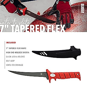 BUBBA 7 Inch Tapered Flex Fillet Fishing Knife with Non-Slip Grip Handle, Full Tang Stainless Steel Non-Stick Blade, Lanyard Hole and Synthetic Sheath for Fishing, Boating and Hunting