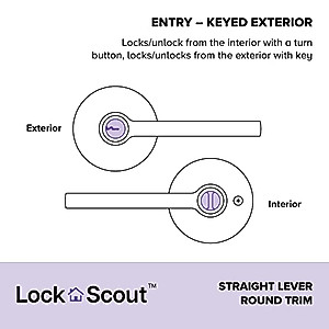 Lock Scout Straight Lever with Round Trim Keyed Entry Door Handle, Satin Nickel Finish