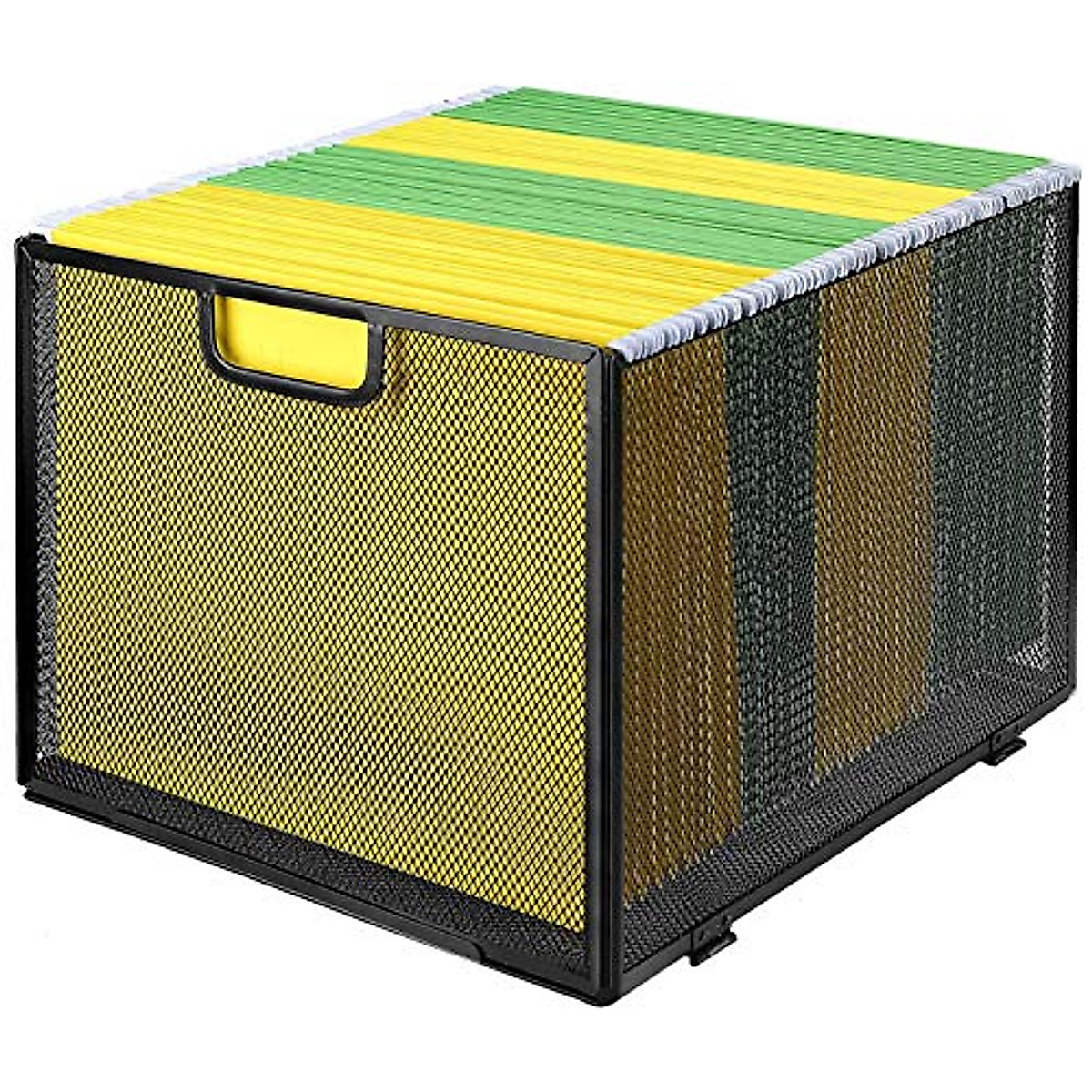 Meshist Mesh Hanging File Folder Box Organizer, Office Metal File Foldable Storage Crate,Letter Size, Black.