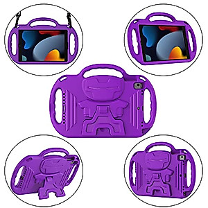 AVAWO Kids Case for iPad 10.2 9th & 8th & 7th Generation, iPad 10.2 2021/2020/2019 Case - with Shoulder Strap - Light Weight Shock Proof Handle Stand Kids Friendly Case for All iPad 10.2 inch, Purple