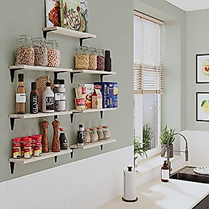 Wallniture Arras 17" Floating Shelves for Storage, Bookshelf Living Room Decor, Dining Room & Kitchen Shelves, Wall Shelves for Bedroom and Office Set of 7, Natural, Wood