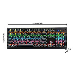 Peiiwdc Retro Punk Typewriter, Mechanical Gaming Keyboard,Blue Switches,USB Wired,Cool Wired Retro Steam Punk Typewriter Round Keycaps 104keys White