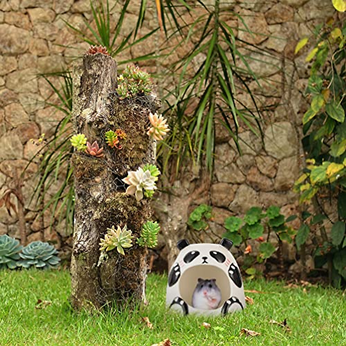 VILLCASE Small Animal Ceramic Critter Bath Hamster Hideout Pet House Panda Shape Hamster Hut Cave Summer Cool Chinchilla Nest Pet Habitat Cage for Dwarf Hamsters Gerbils