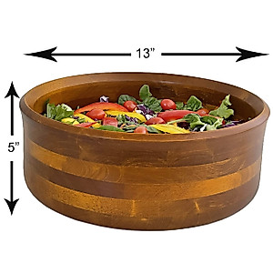 Woodard & Charles Wood Serving Bowls for Salad, Snack, Fruit, Chips, or Candy (13" x 5" Bowl with Servers)