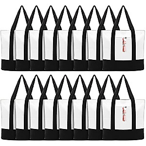 10 Pack Large Canvas Tote Bag with Pocket Kitchen Reusable Grocery Bags Bulk Black and Natural Plain Canvas Tote for Women DIY Beach Blank Multipurpose Cotton Tote Bag Set