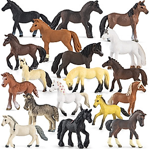 Divwa 18 Pcs Plastic Horse Figure Toy Set for Kid, 2.5'' Miniature Realistic Pony Horse Toy Figurine Farm Animal Toy Gift for Boy Girl, Premium Horse Party Favor Decoration Cake Topper Birthday Pinata