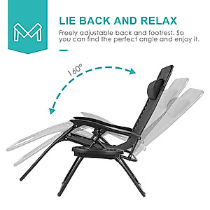 AthLike Outdoor Textilene Zero Gravity Chairs Set, Adjustable & Folding Patio Lawn Reclining Lounge, Anti-Gravity Camping Metal Steel Chair w/Side Table, Cup Holders, Pillows (Black)