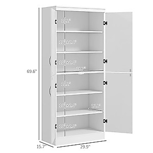 HOMCOM 70" Kitchen Pantry Cabinet, Freestanding Storage Cabinet with 4 Doors and 2 Adjustable Shelves for Dining Room, White