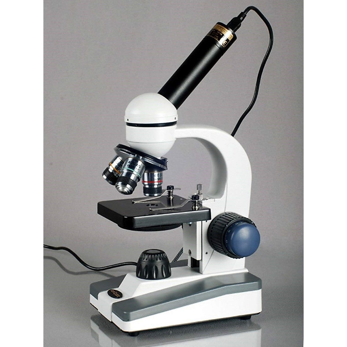 AmScope M150C-PS25-WM Compound Monocular Microscope, WF10x and WF25x Eyepieces, 40x-1000x Magnification, LED Illumination, Brightfield, Single-Lens Condenser, Coaxial Coarse and Fine Focus, Plain Stage, 110V, Includes Set of 25 Prepared Slides and Book