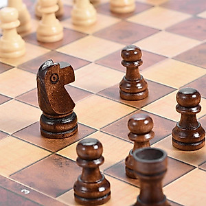 3 in 1 Wooden Chess Set, Folding Board Chess International Checkers Portable Chessboard Game Board Set (29*29cm)