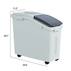 DWVO Large Ingredient Storage Bins, 11.4-Gallon Flour Rice Food storage Containers Bins with Wheels, Scoop and Airtight Lid for Dry Food, Flour, Cereal Grain, Sugar, Gray