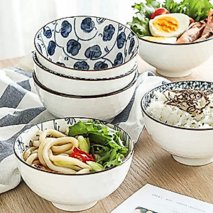 Swuut Japanese Style Ceramic Cereal Bowls,10 Ounces Salad,Soup,Rice Bowl Set,Blue and White (4.5 inch)