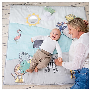 aden + anais Baby Bonding Playmat – Reversible 45” x 45” Cotton Muslin Infant Mat – Foldable Play & Tummy Time Cushion – Sensory Development Toys – Machine Washable - Non Toxic, PVC Free